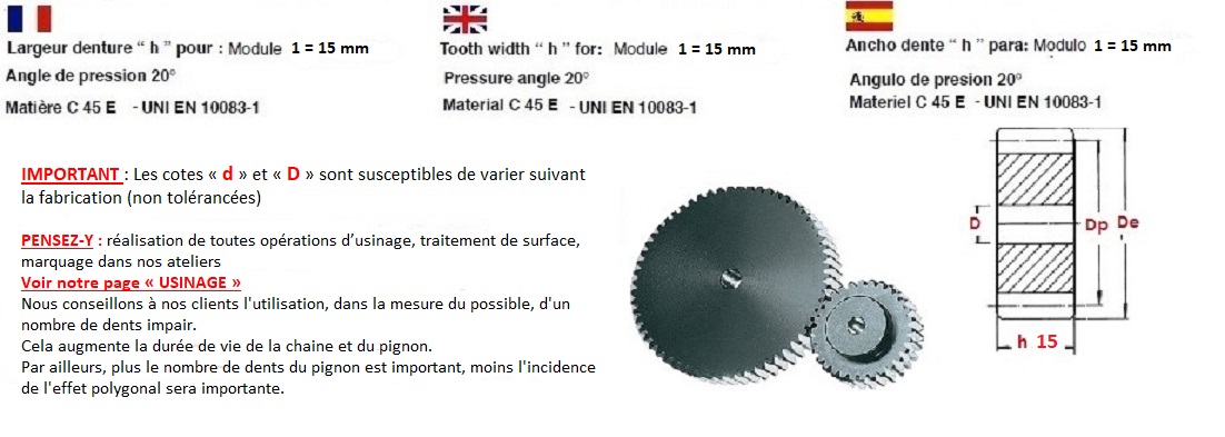 ENGRENAGE MODULE 1 Sans moyeu